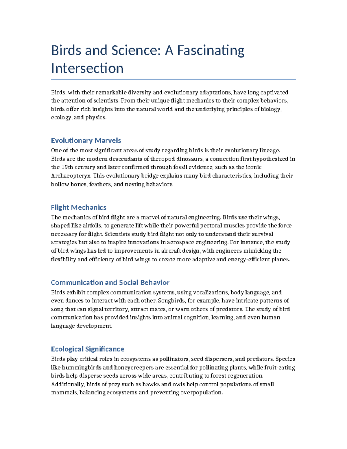 Birds and Science - From their unique flight mechanics to their complex ...