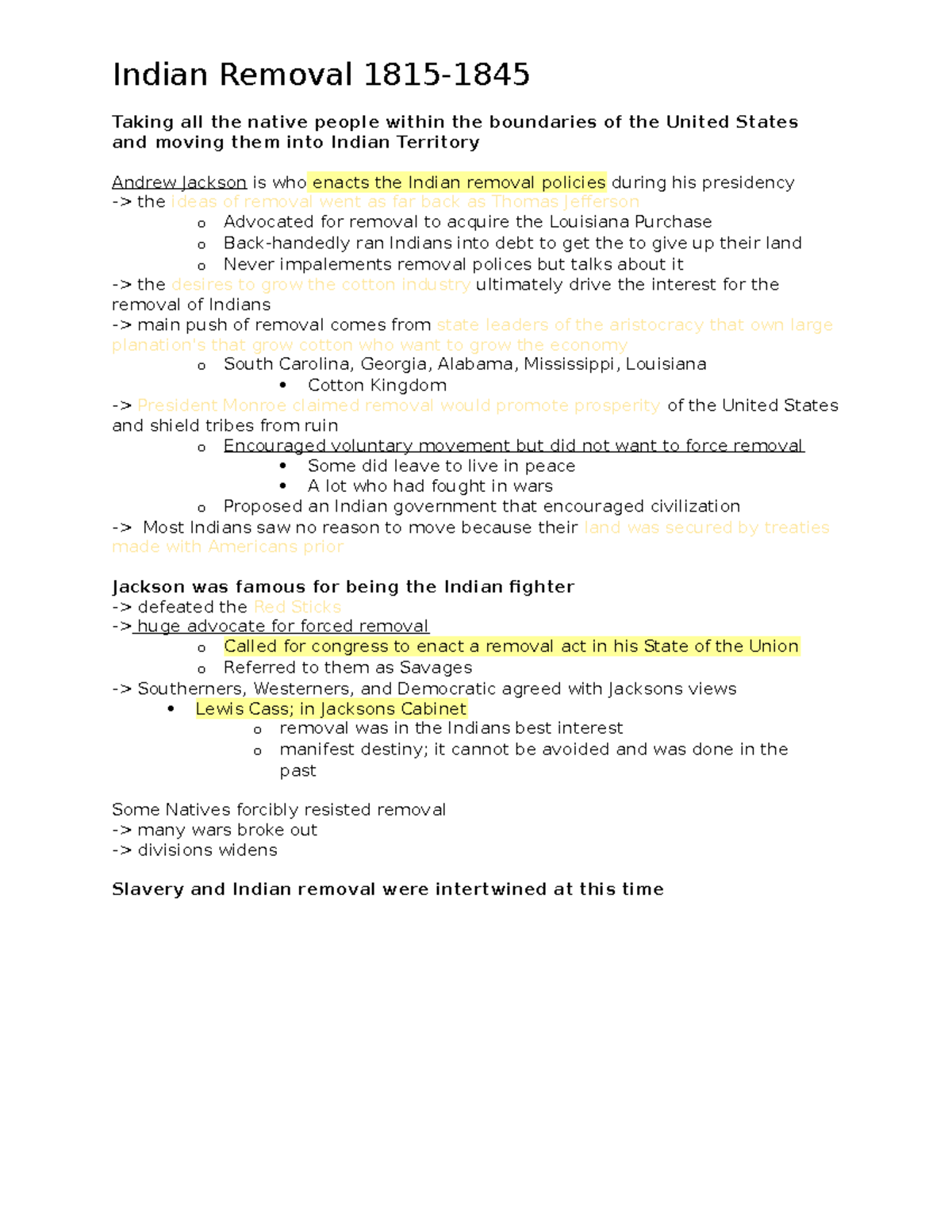 Indian Removal 1815-1845 Notes - Indian Removal 1815- Taking all the ...