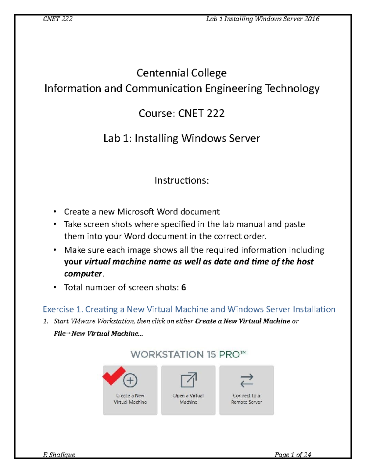 Lab01 Windows Server Installation Centennial College Informaion And