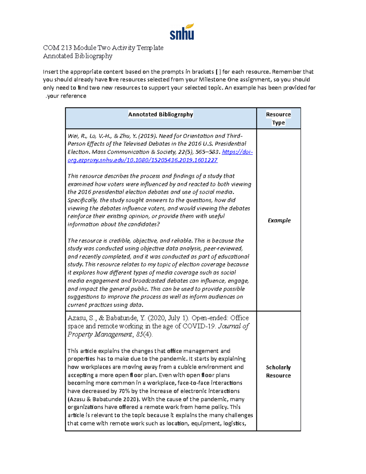 COM 213 annotated bibligraphy assignment - COM 213 Module Two Activity Template Annotated - Studocu
