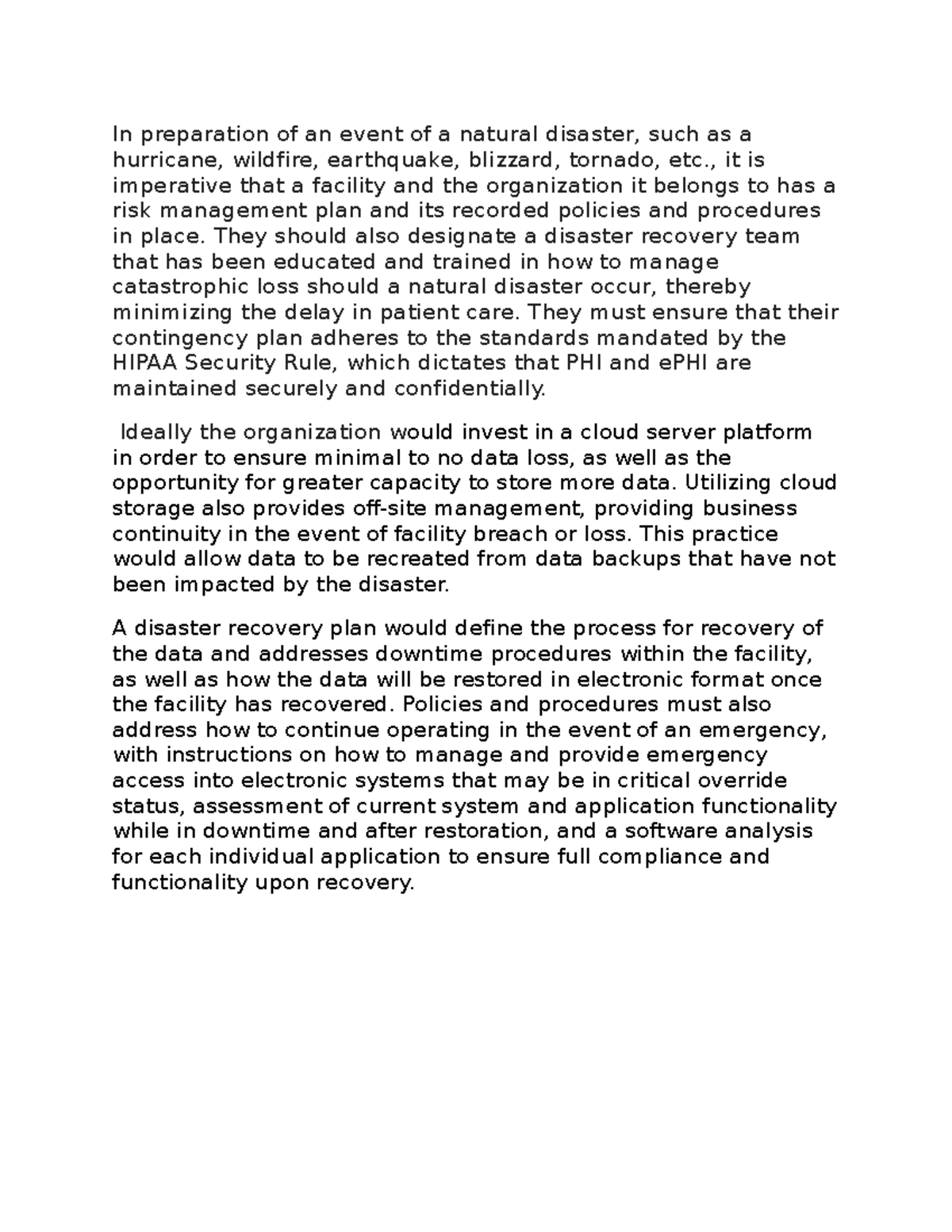 Him 220 Module 5 1 Discussion Disaster Procedures In Preparation Of An Event Of A Natural 