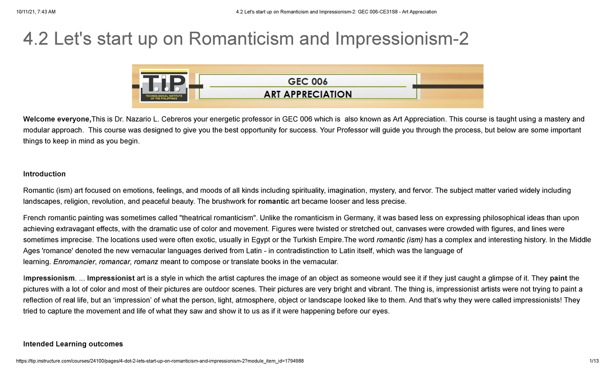 4.2 Let's start up on Romanticism and Impressionism-2 GEC 006-CE31S8 ...