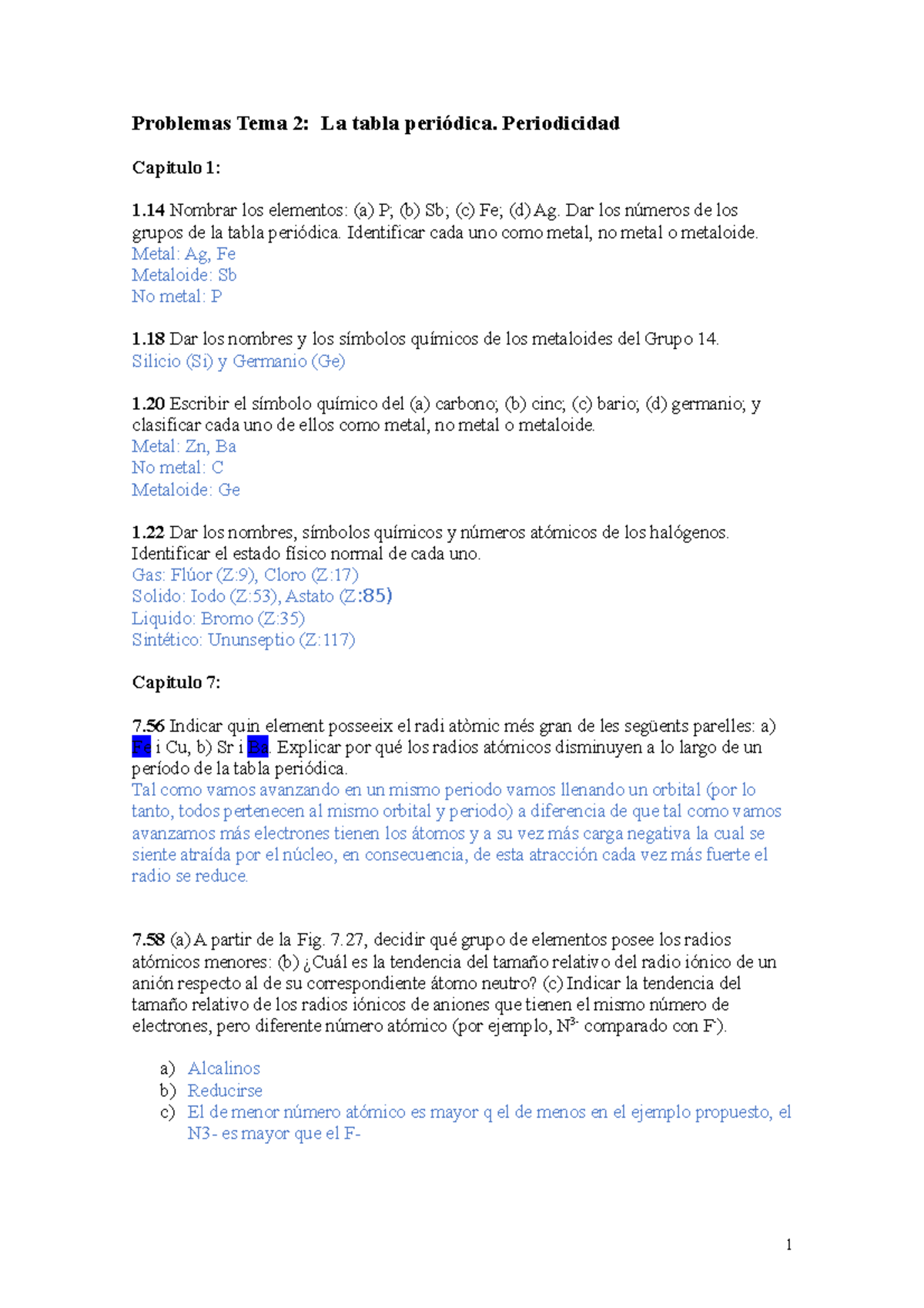 Problemes T2 - Ejercicios resueltos quimica. - Problemas Tema 2: La tabla periódica ...