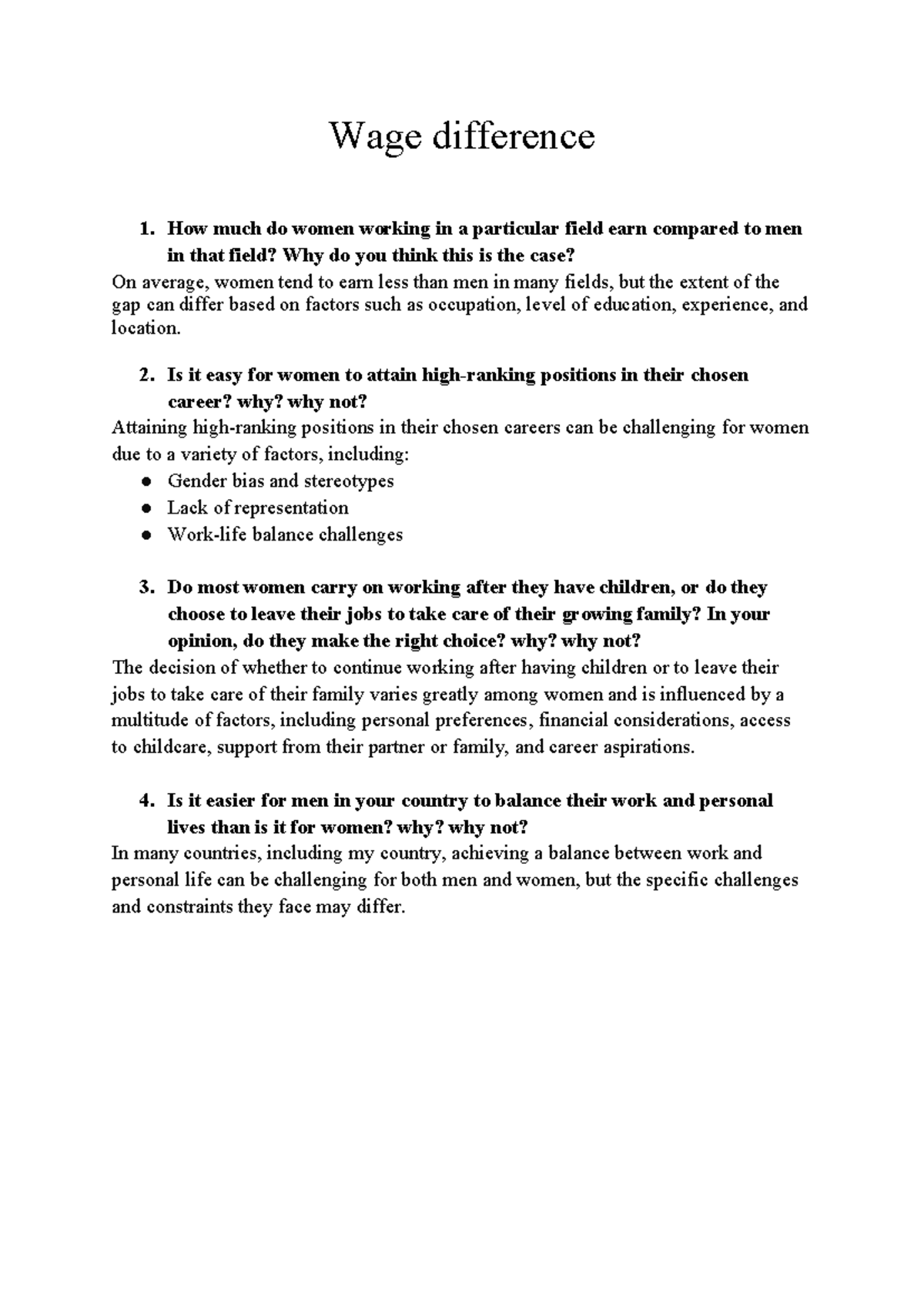 Wage difference - Summary english - Wage difference 1. How much do ...