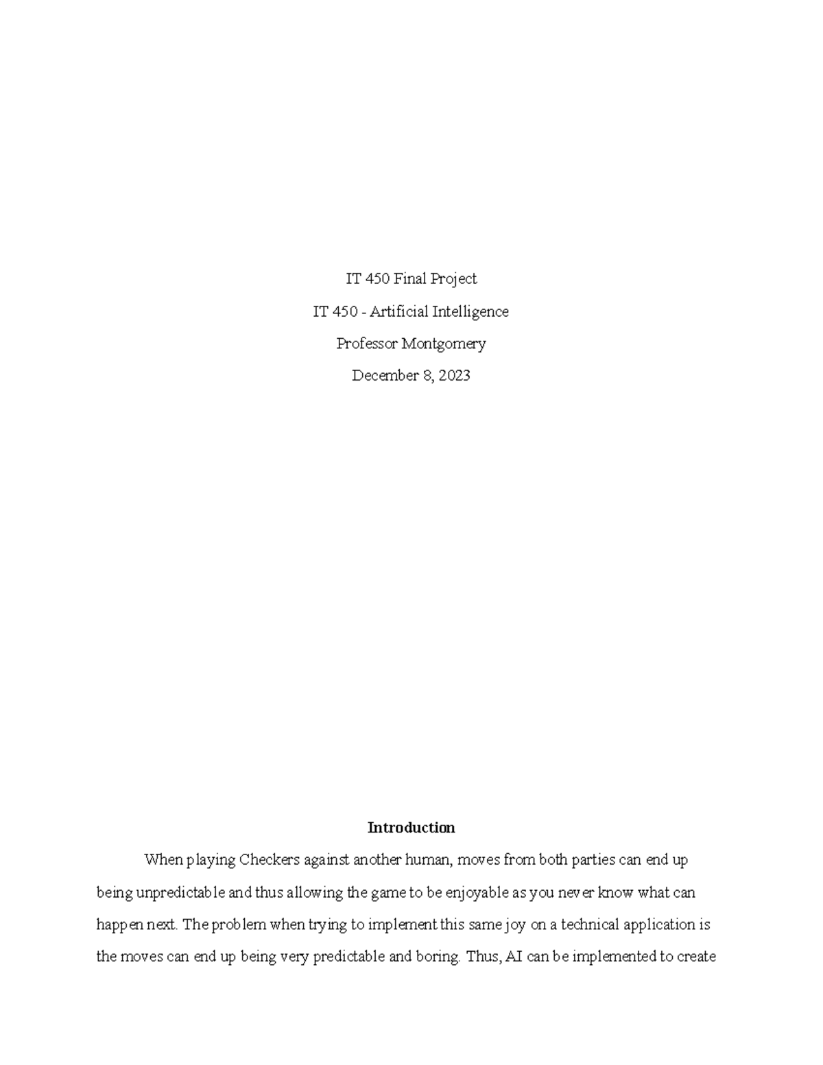 IT 450 Final Project - IT 450 Final Project IT 450 - Artificial ...