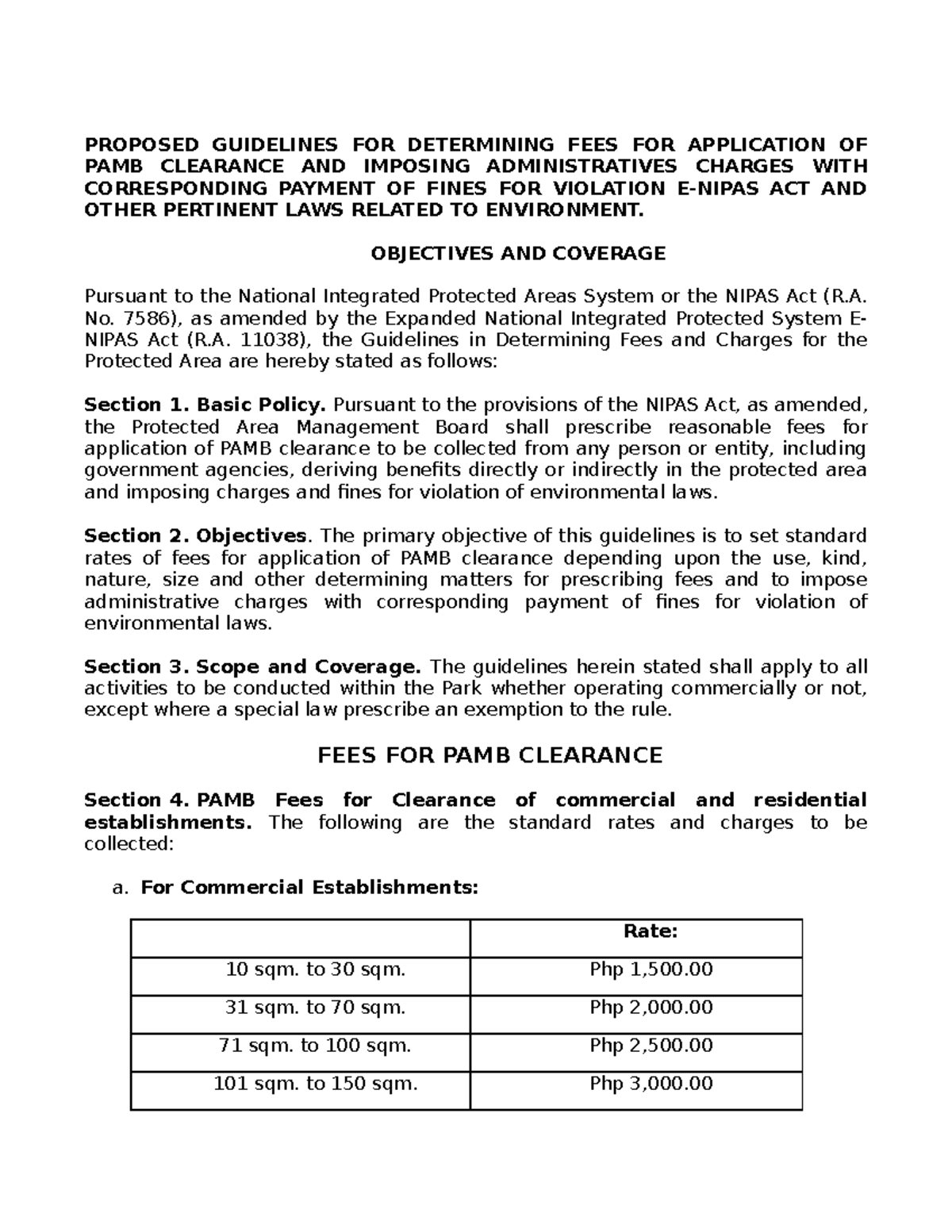 Guidelines FOR Determining FEES OF PAMB Clearance AND Imposing ...