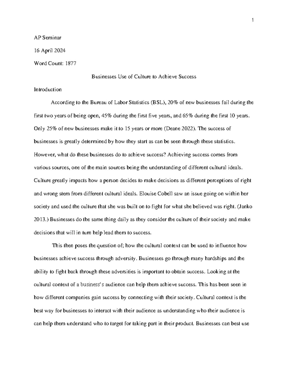 IWA final (1) - iwa - AP Seminar 16 April 2024 Word Count: 1877 ...