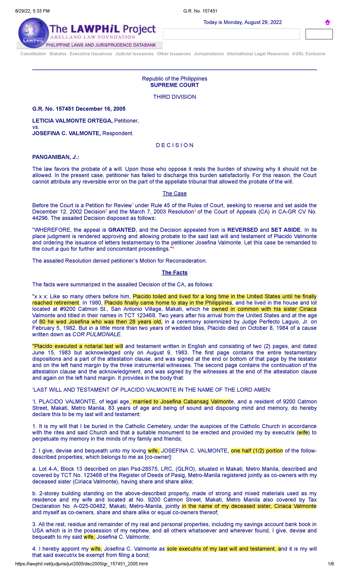 12. Ortega v Valmonte - dsadasdsa - Constitution StatutesExecutive ...