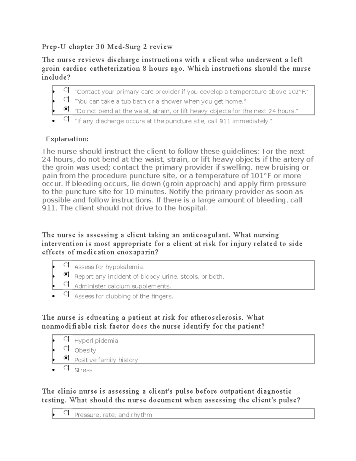Prep-U chapter 30 Med-Surg 2 review - Prep-U chapter 30 Med-Surg 2 ...