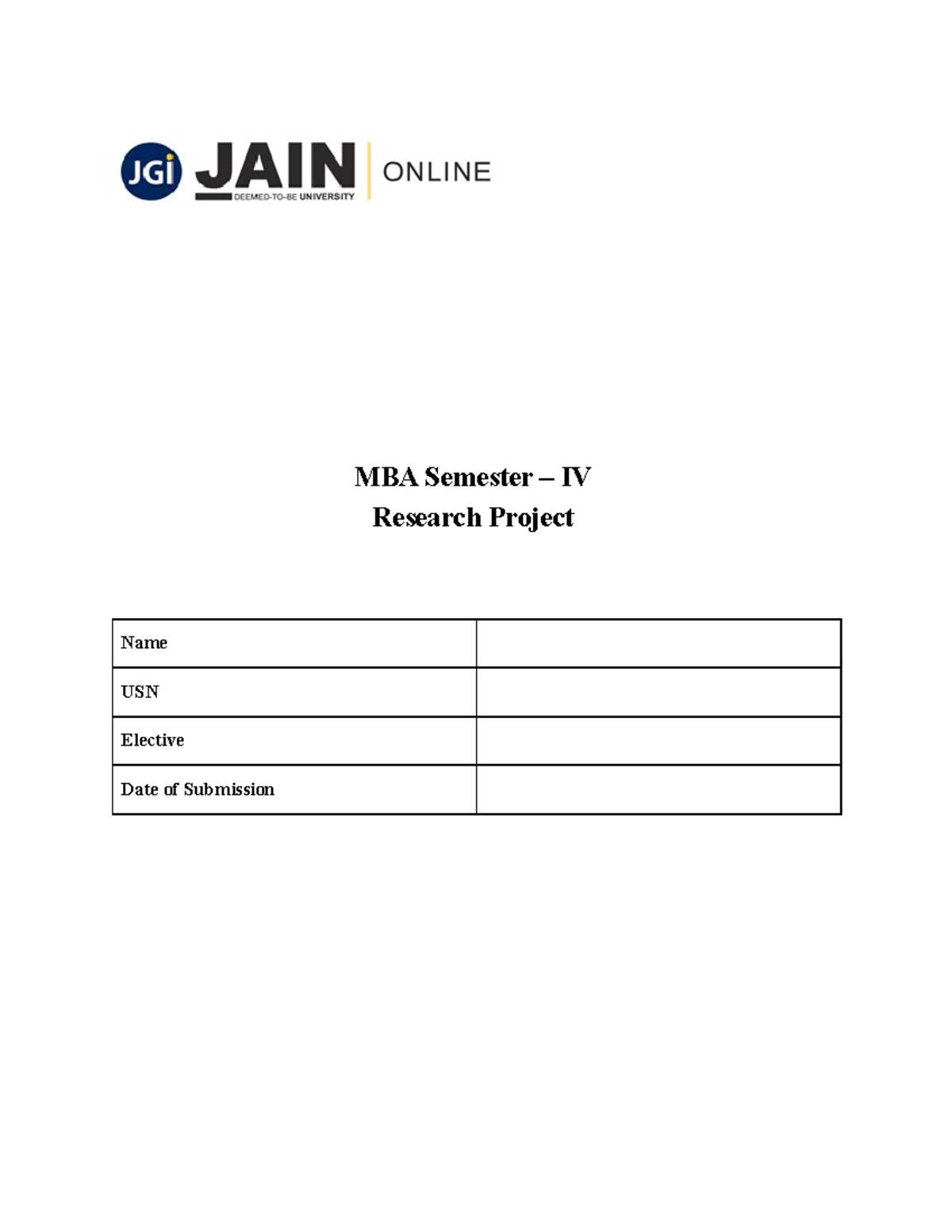 Research Project Report Template - Final MBA - MBA Semester – IV ...
