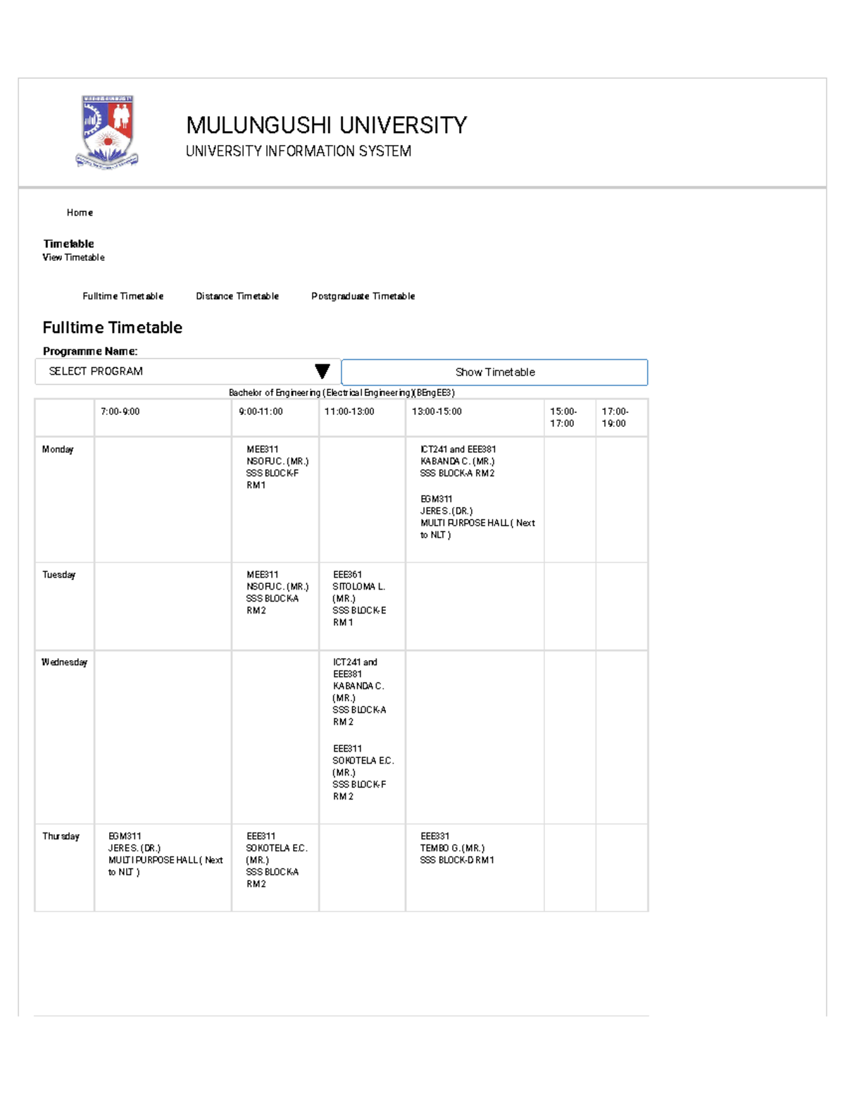 Time table - It gives summarized information - Fulltime Timetable ...
