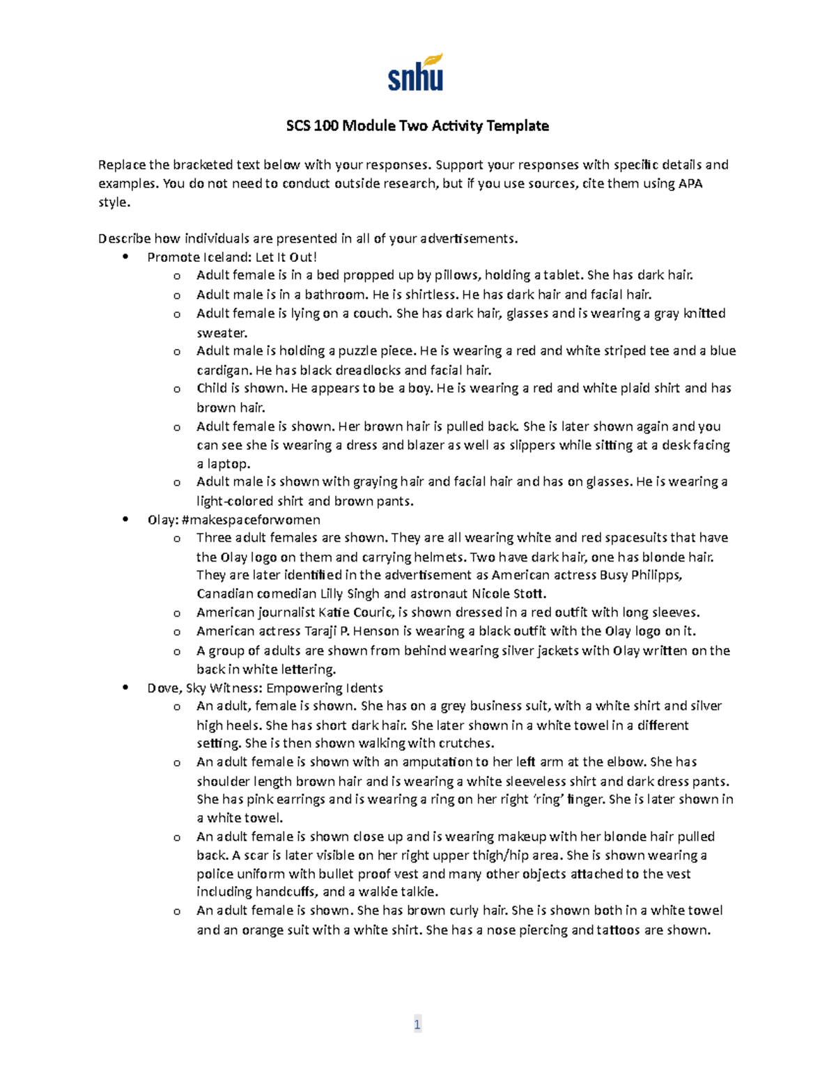 SCS 100 Module Two Activity - Support your responses with specific ...