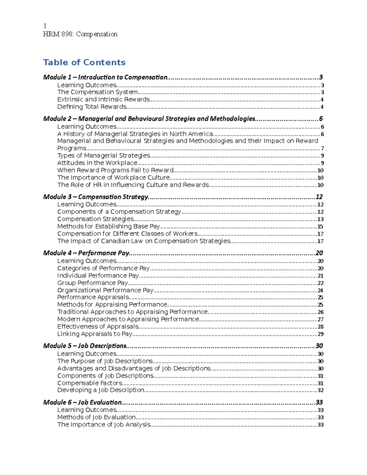 0 - HRM 898 - Compensation (Course Modules) - HRM 898: Compensation ...
