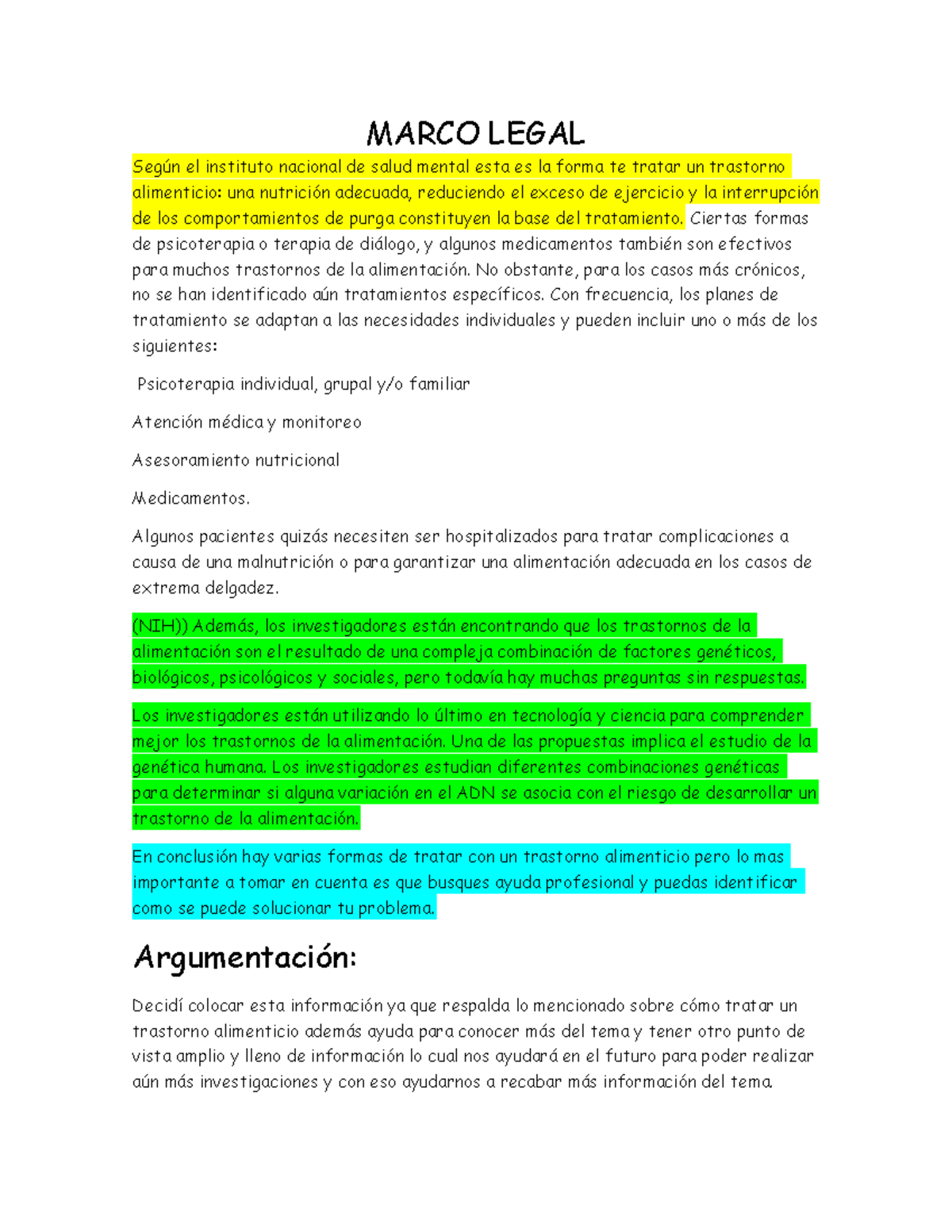 Marco Legal - sds - MARCO LEGAL Según el instituto nacional de salud mental esta es la forma te ...