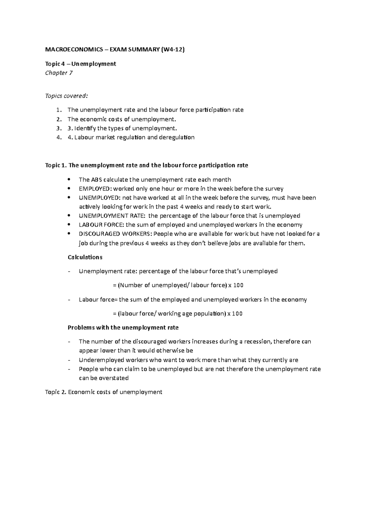 Exam Summary notes - MACROECONOMICS – EXAM SUMMARY (W4-12) Topic 4 ...