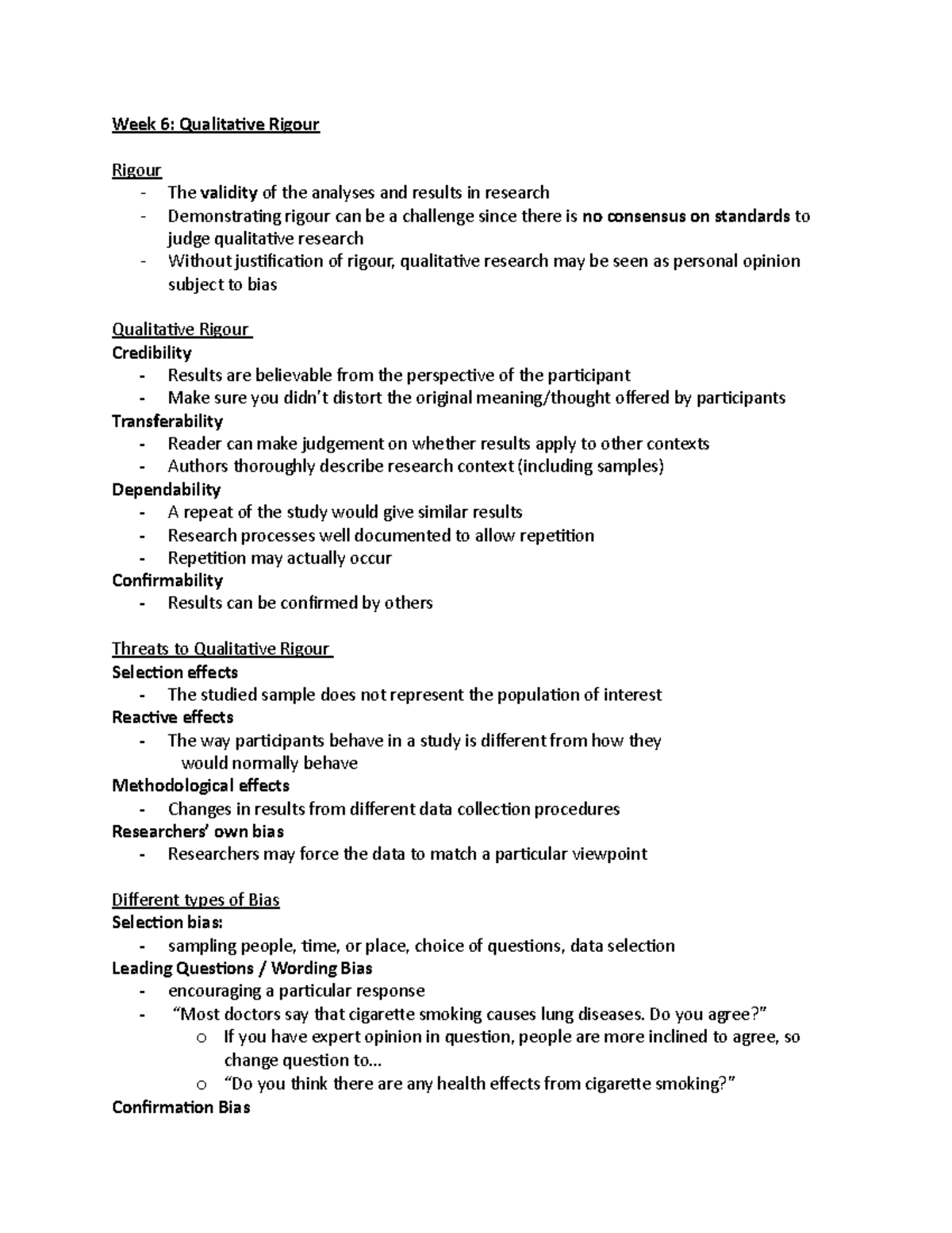 3340 Test 2 Review - Week 6: Qualitative Rigour Rigour - The validity ...