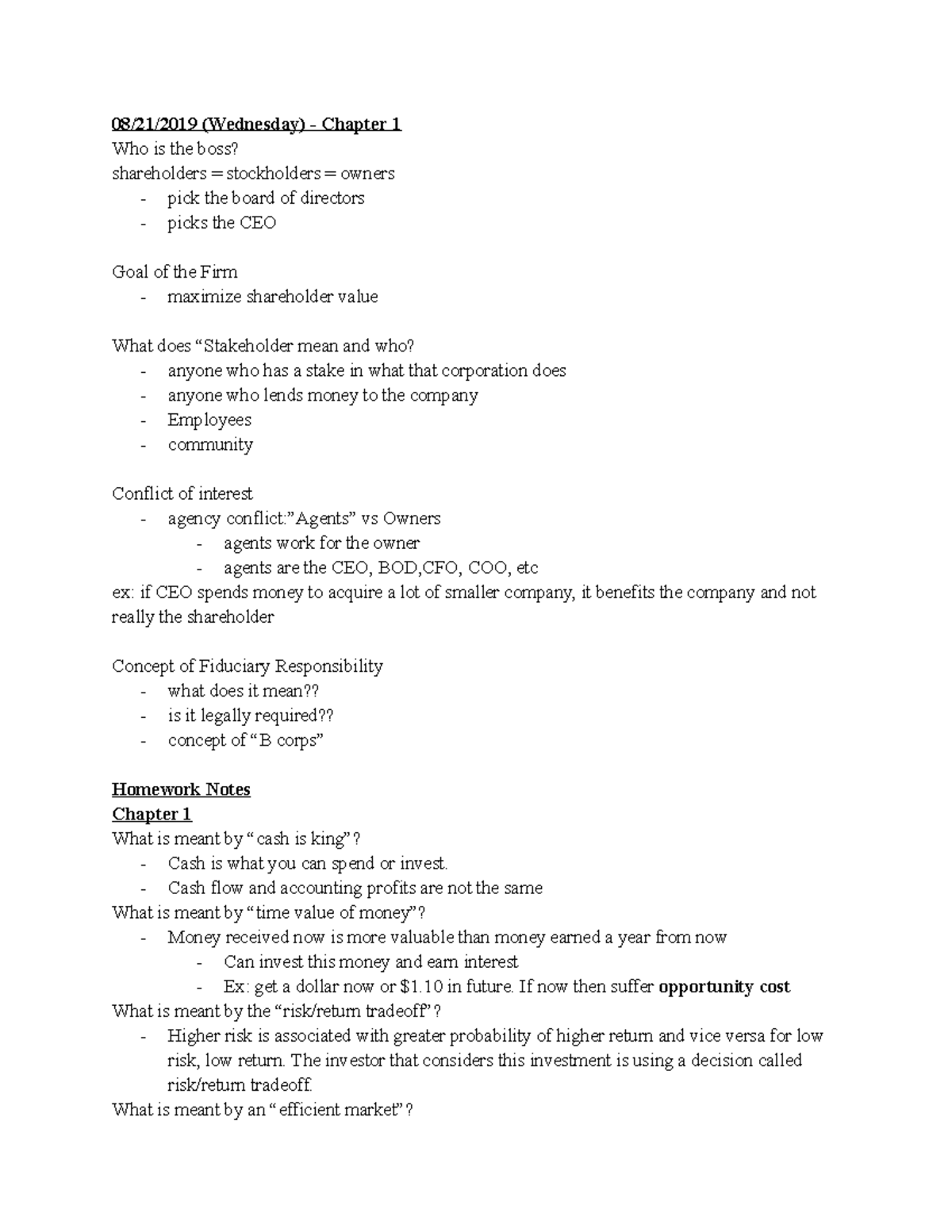 Lecture Notes Homework Notes - 08/21/2019 (Wednesday) - Chapter 1 Who ...