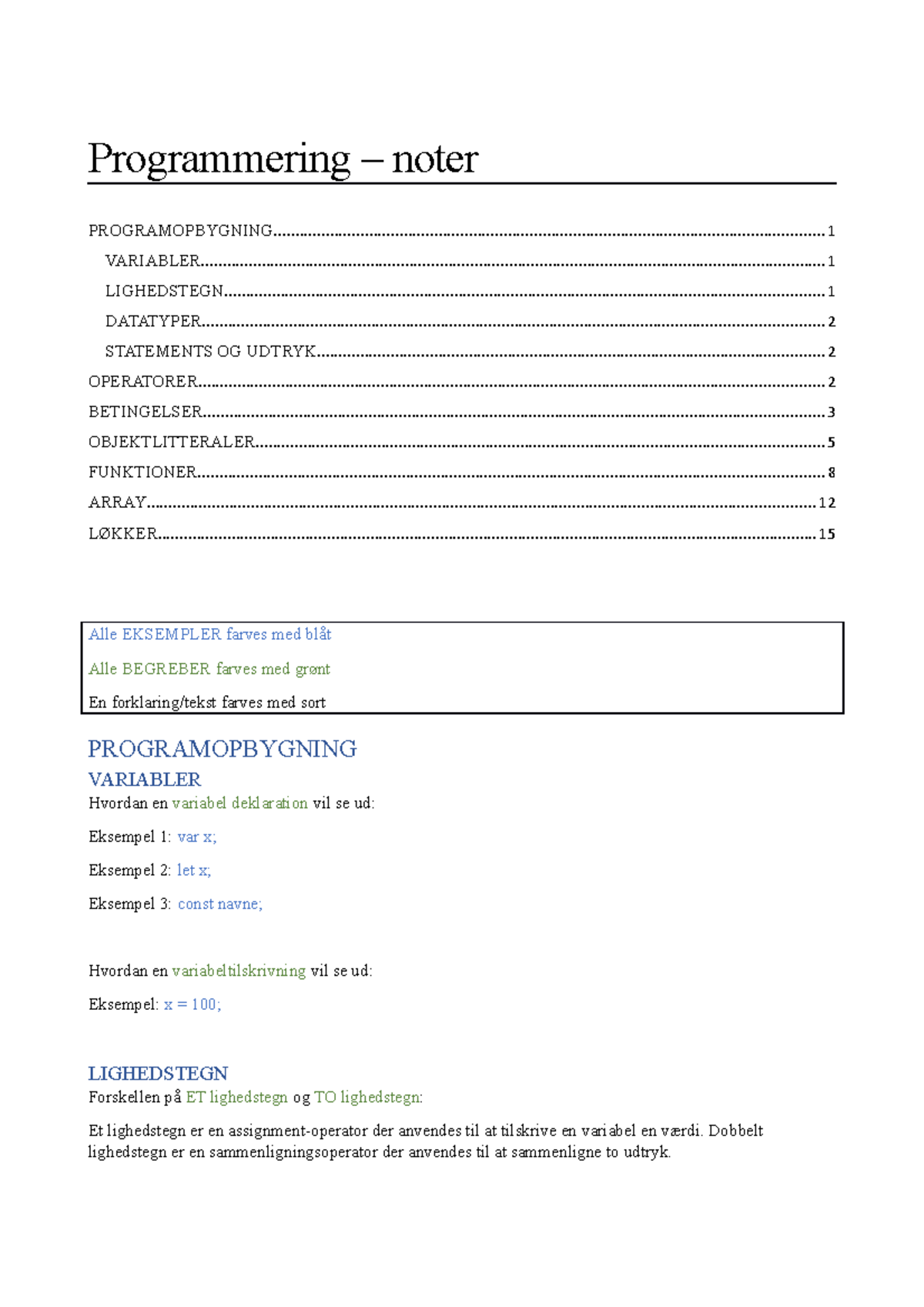 Programmering - noter - Programmering – noter - Studocu
