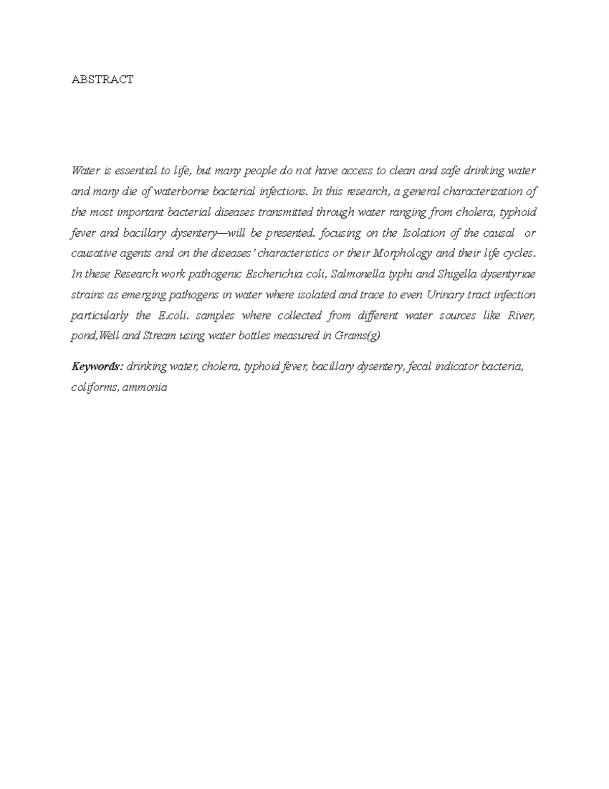 Group 1 Project - assignment - ABSTRACT Water is essential to life, but ...