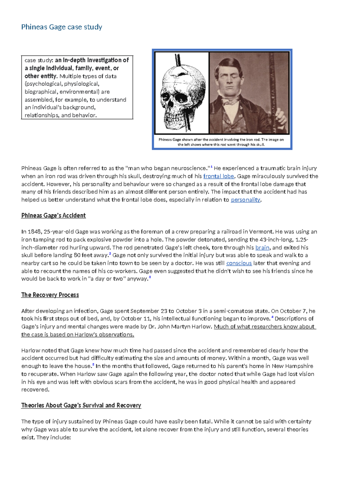 10 Phineas Gage case study - Phineas Gage case study case study: an in ...