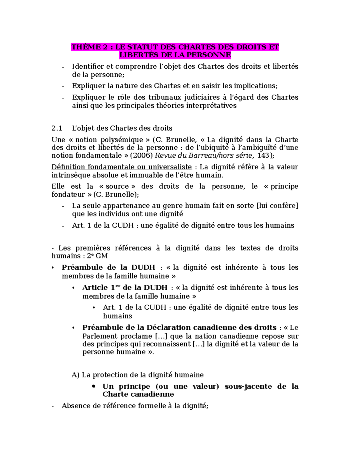 Notes (Chartes, thème 2) - THÈME 2 : LE STATUT DES CHARTES DES DROITS ...