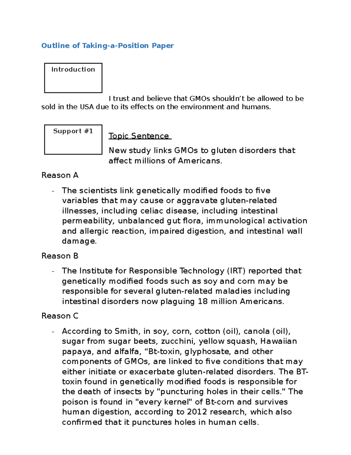 Taking a position outline - Outline of Taking-a-Position Paper I trust ...