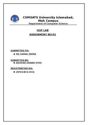 Assignment No 01 - COMSATS University Islamabad, Wah Campus Department of Computer Science ...