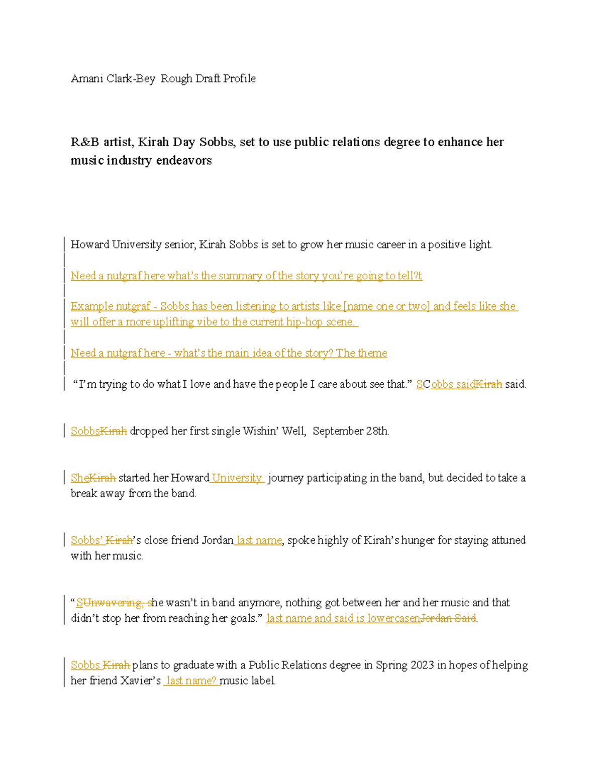 Profile Rough Draft - Amani Clark-Bey Rough Draft Profile R&B artist ...