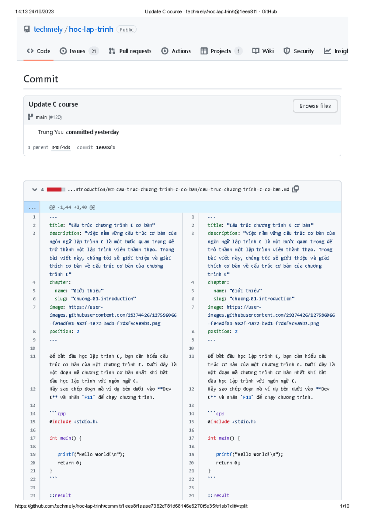 Update C Course · Techmely Hoc Lap Trinh1eea8f1 · Git Hub Techmely Hoc Lap Trinh Public
