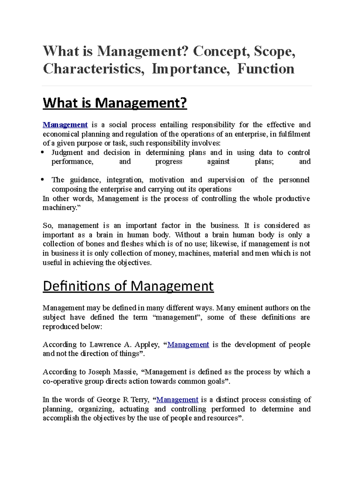 What is Management - its a lecture note - What is Management? Concept ...