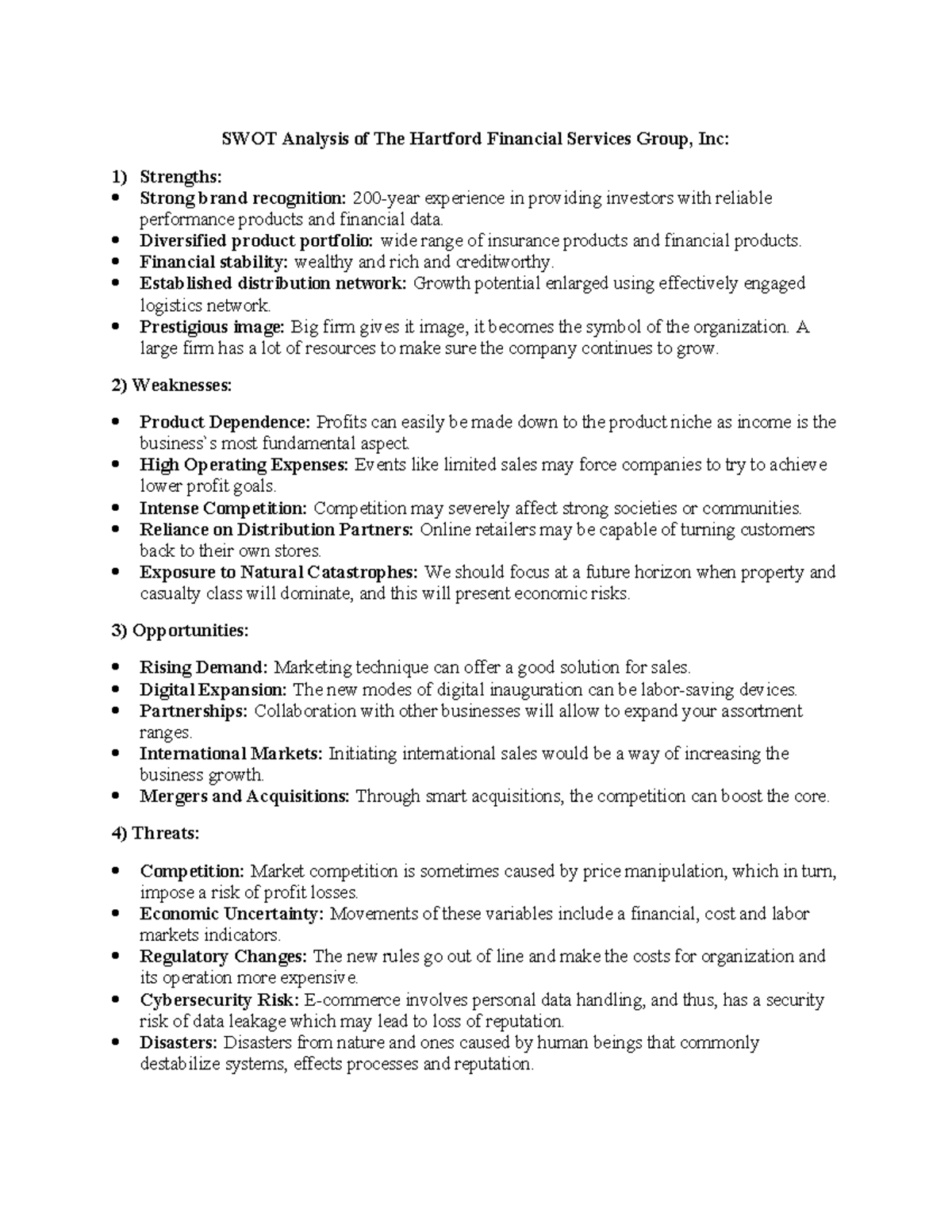 SWOT Analysis of The Hartford Financial Services Group - Diversified ...