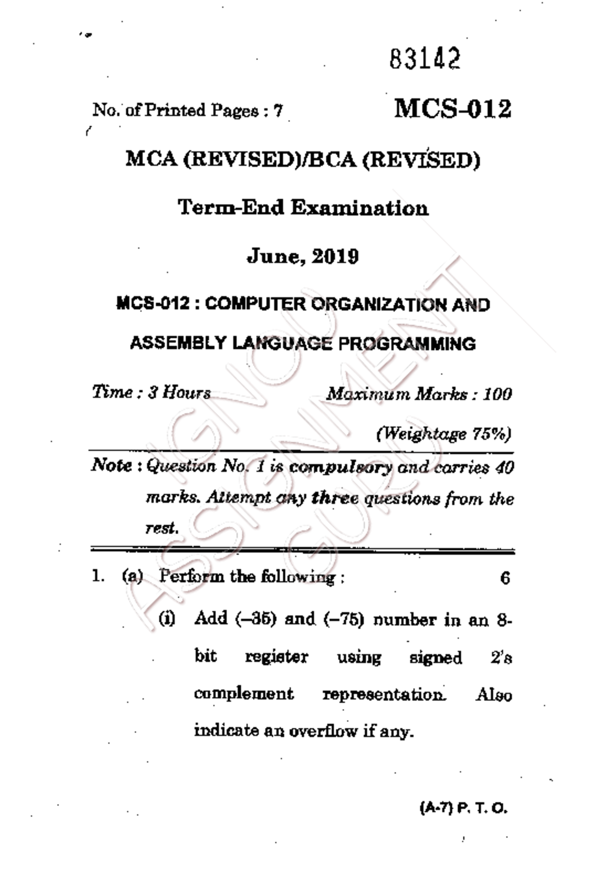 MCS-012 - ITS USEFUL SOME QUESTIONS - 8314. No. of Printed Pages : 7 MCS- MCA (REVISED)BCA ...