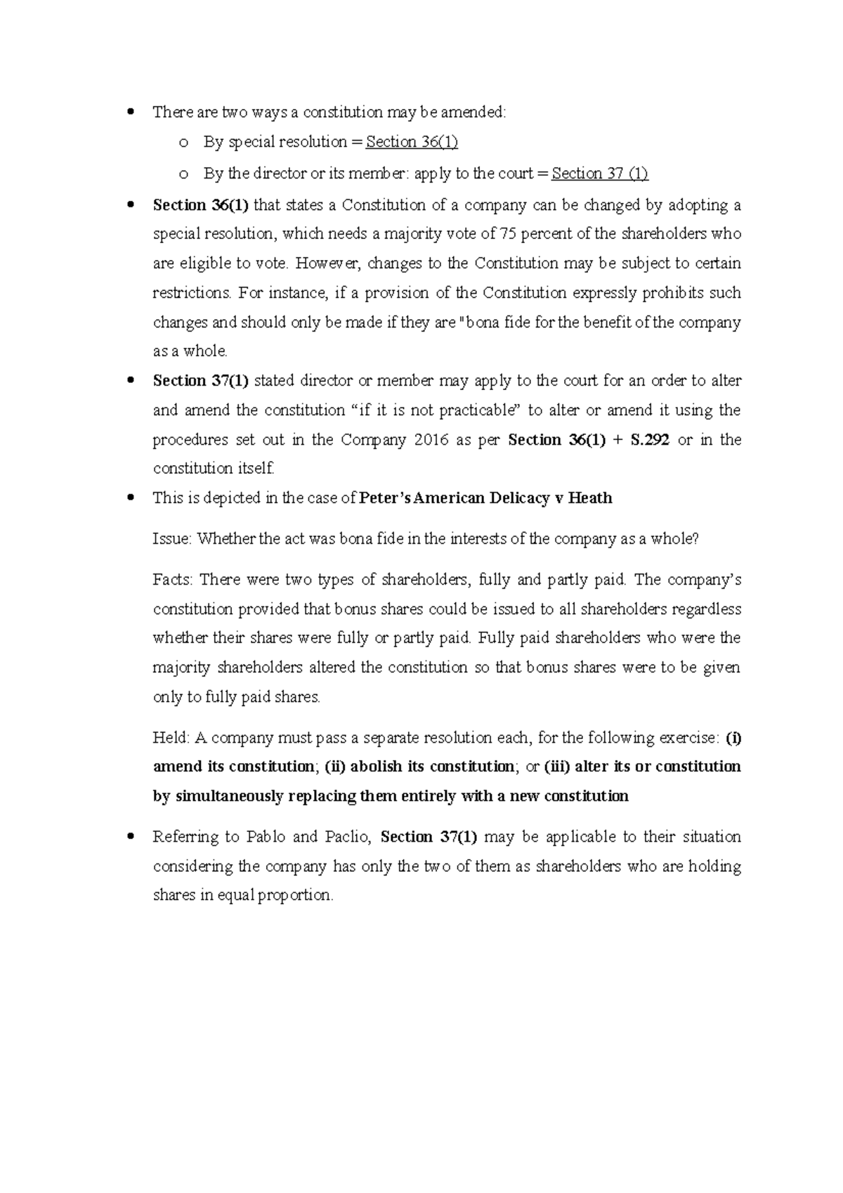 Topic 5 Question 1 (d) - Company Law 1 on the matter of companies ...