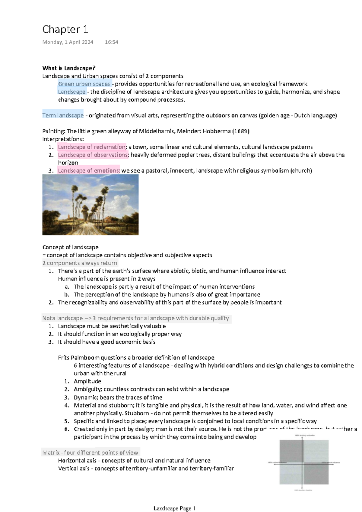 Chapter 1 landscape - Samenvatting Landschap en Openbare Ruimte - What ...