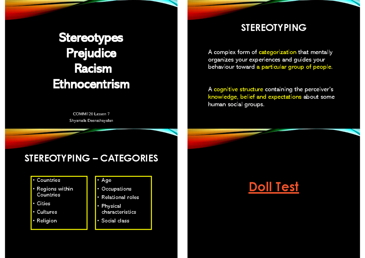 Week 7 Seminar Slides - Stereotypes Prejudice Racism Ethnocentrism ...