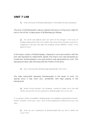 UNIT 6 LAB - About the unit test. - UNIT 6 LAB Music and Emotion ...