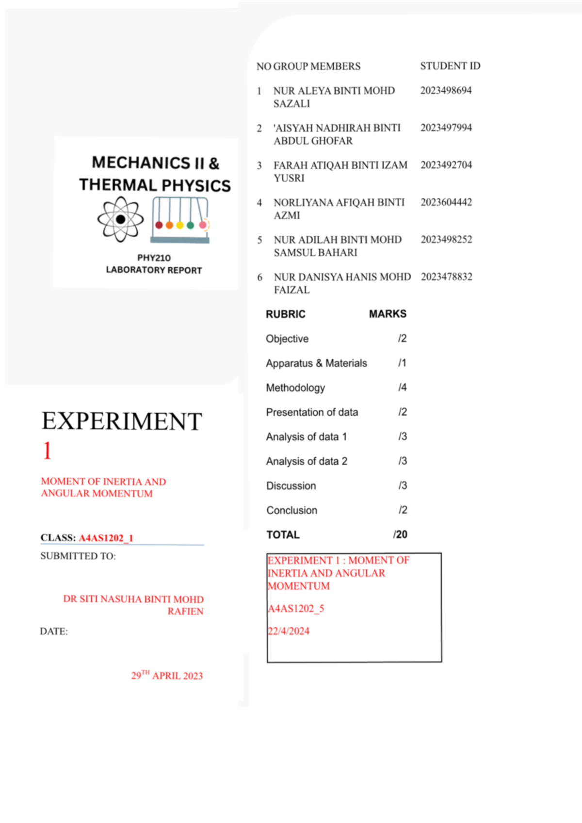 LAB Report Experiment 1 PHY - Applied Science - Studocu