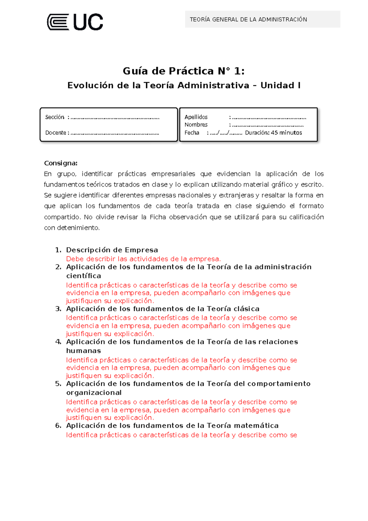 Guía práctica N°1 Evolución de las teorias administrativas 04 04 - Guía ...