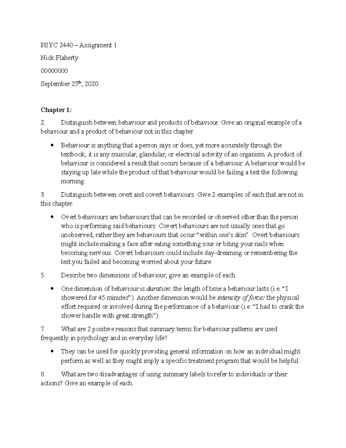 PSYC 2440 - Assignment 1 upload - PSYC 2440 – Assignment 1 Nick Flaherty 00000000 September 25th ...