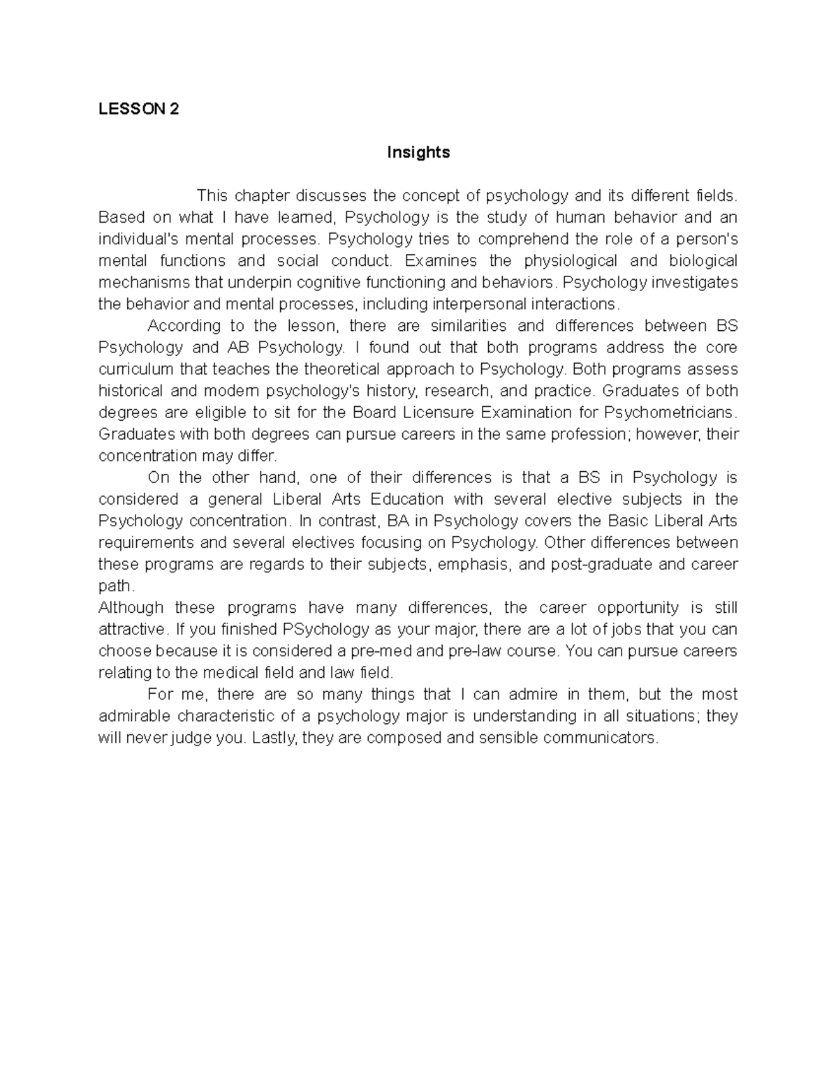 L2 - Understanding Psychology - LESSON 2 Insights This chapter ...