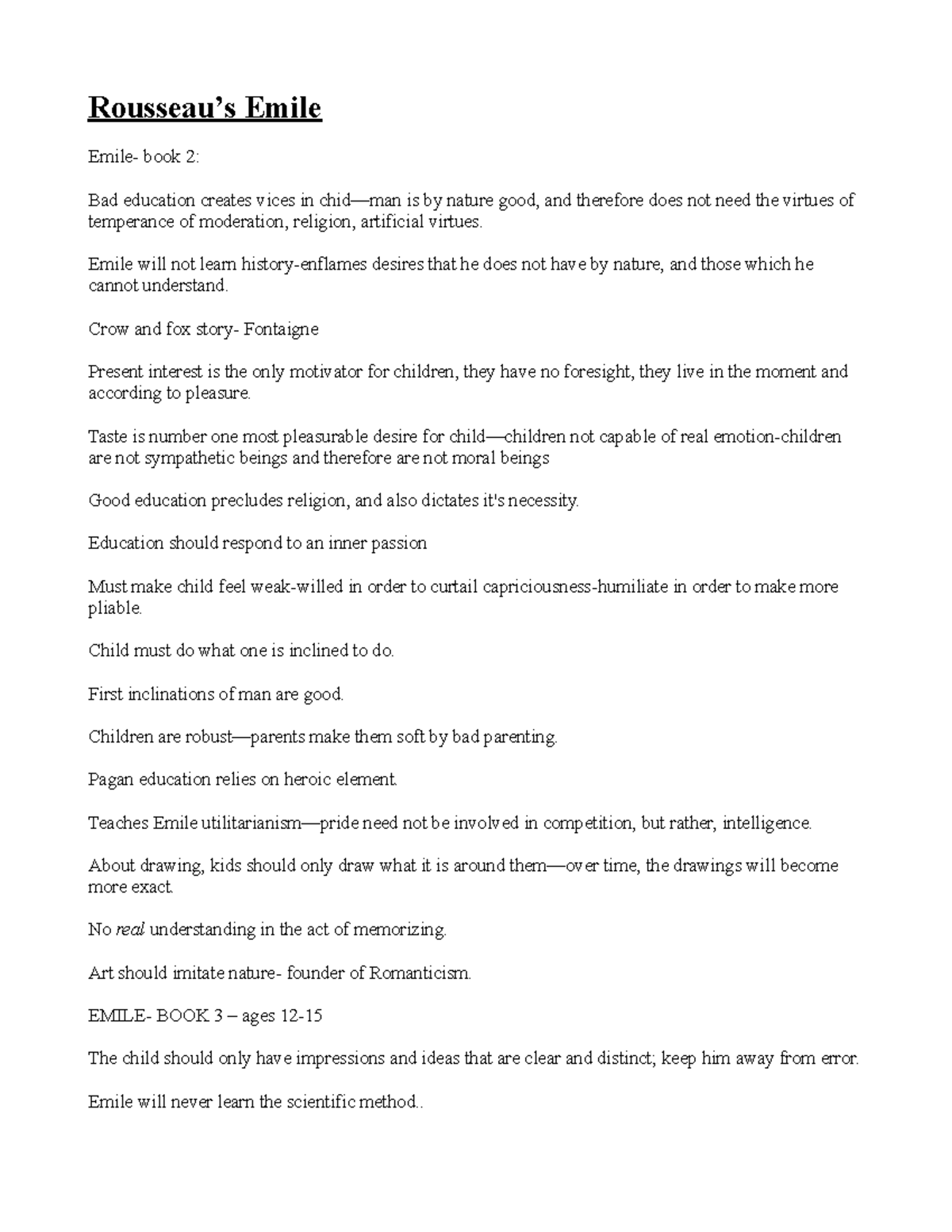 Notes ON Emile - Rousseau’s Emile Emile- book 2: Bad education creates ...