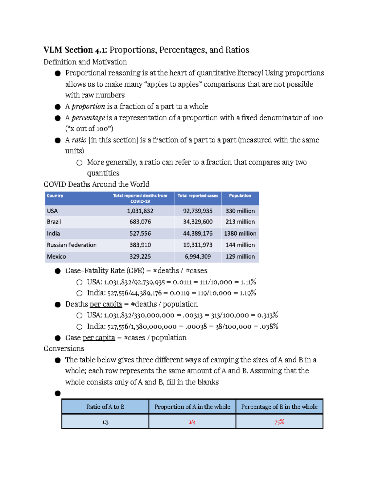 Quant Lit Unit 1 Notes - VLM Section 4: Proportions, Percentages, and ...