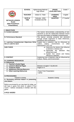 #5 DLP Speech - teaching demonstration - DETAILED LESSON PLAN (With ...