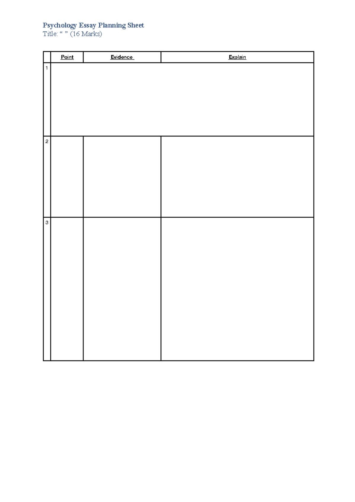 Essay plan temp - VPF602 - Psychology Essay Planning Sheet Title ...