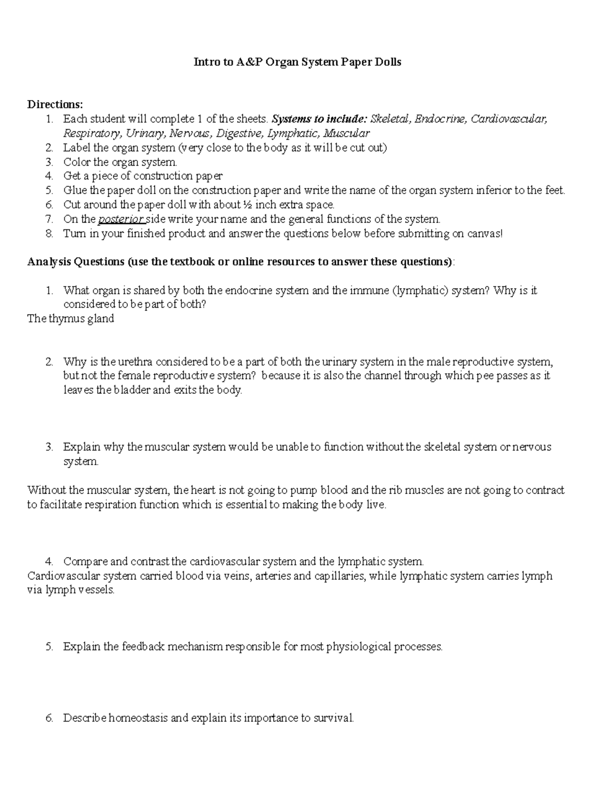 Paper Dolls Organ Systems - Intro to A&P Organ System Paper Dolls ...