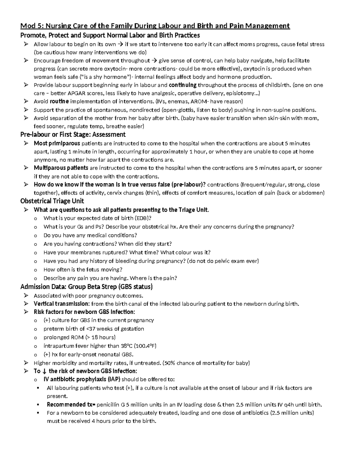 Mod 5 - Lecture notes - Mod 5: Nursing Care of the Family During Labour ...