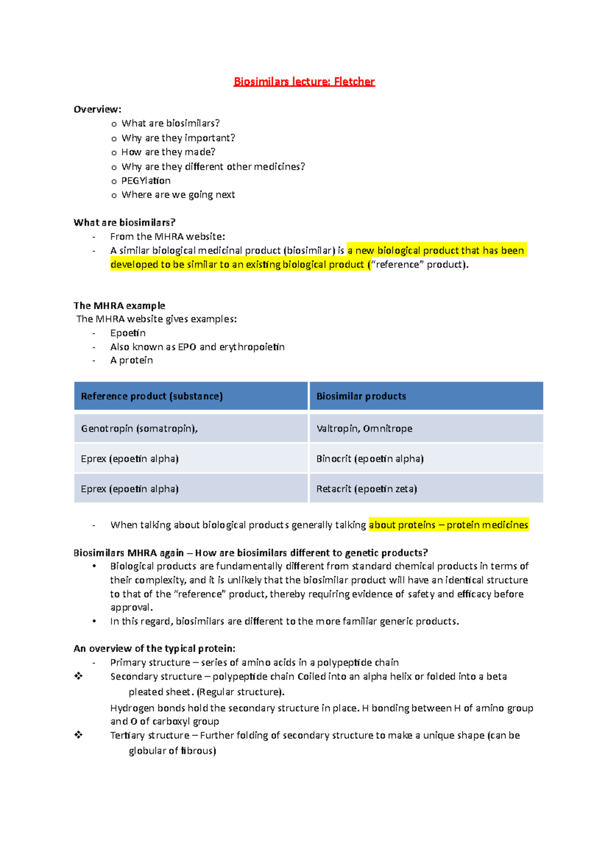 Biosimilars lecture - The MHRA example The MHRA website gives examples ...