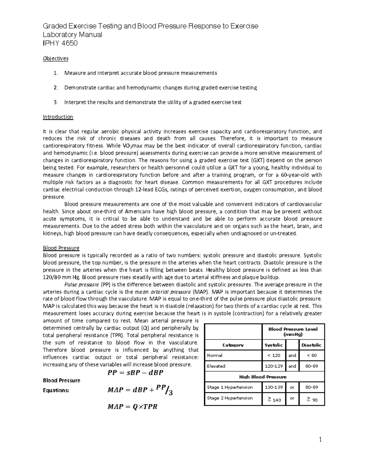 Lab 8 Manual - Graded Exercise Test - Graded Exercise Testing and Blood ...
