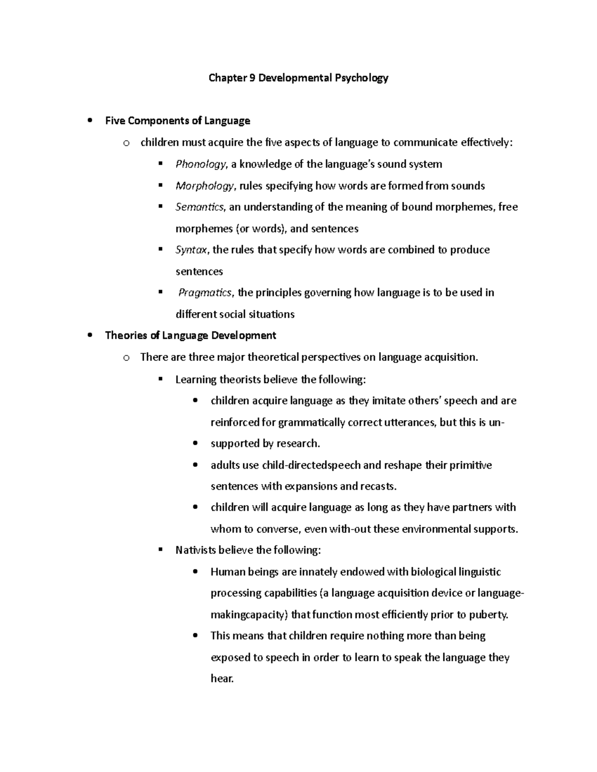 Chapter 9 Developmental Psychology - Chapter 9 Developmental Psychology ...