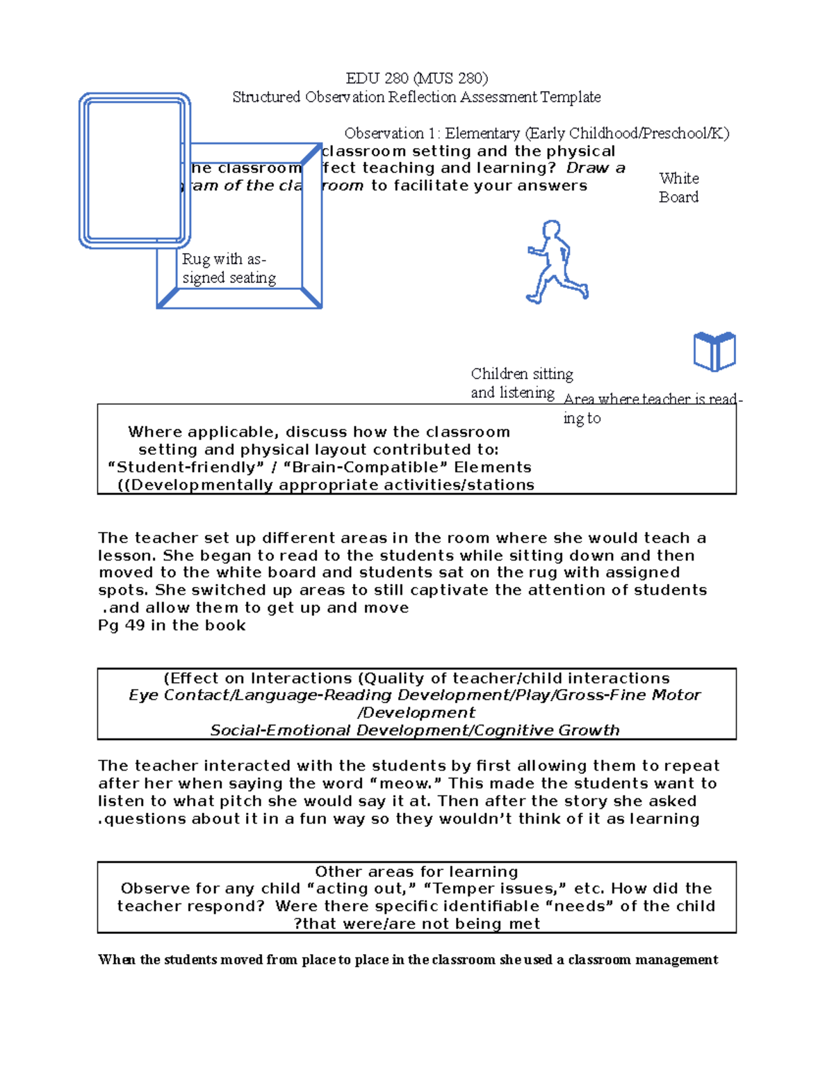 Observation 1- elementary - Structured Observation Reflection ...